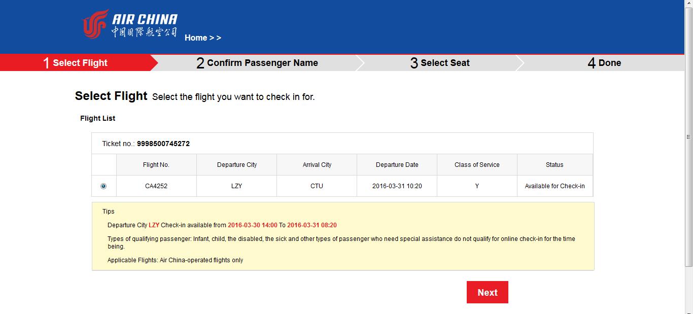 Steps for Online Check-in